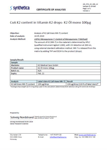Vitamine K2 mono olie – K2 MedicalCare Benelux